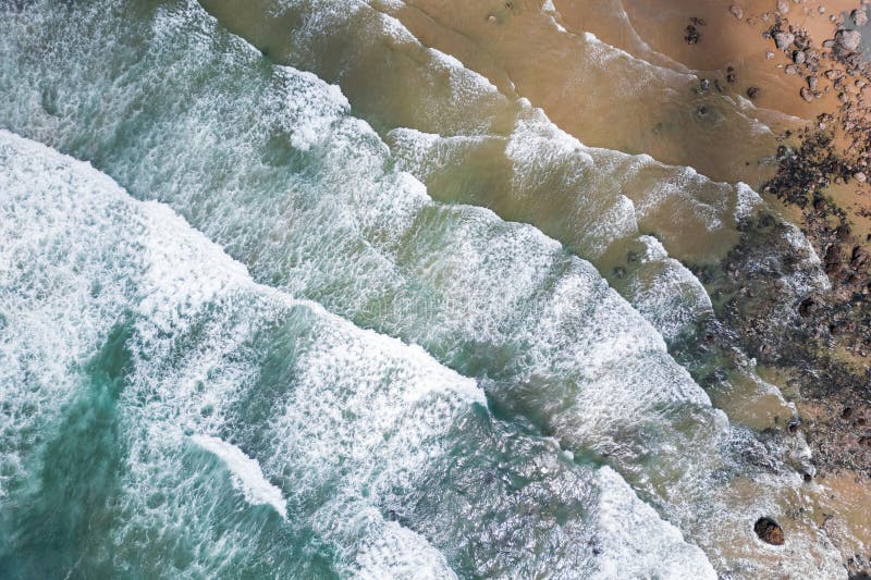 Top Down View of Pacific Coast , Turquoise Water Waves Hitting ...