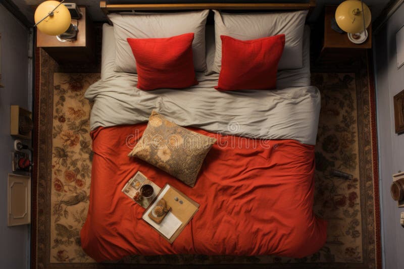 A Top-down View of a Perfectly Made Bed Stock Photo - Image of ...