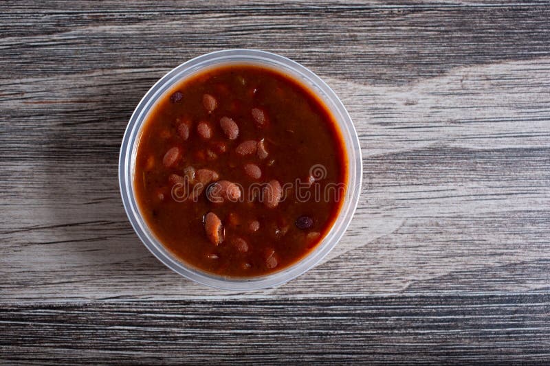 Top Down Plastic Container Baked Beans, BBQ Stock Image - Image of ...