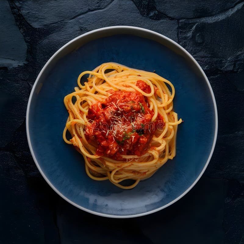 Top Down View of a Plate with Italian Spaghetti Stock Image - Image of ...