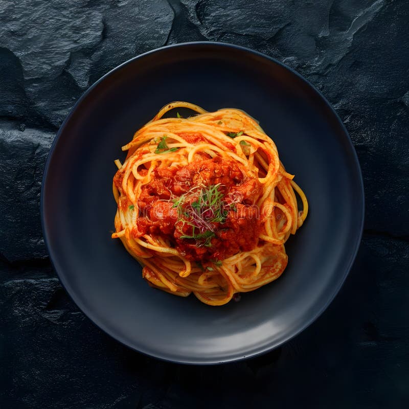 Top Down View of a Plate with Italian Spaghetti Stock Image - Image of ...