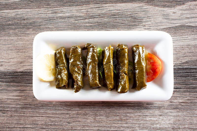 Top Down Plate Stuffed Grape Leaves Stock Image - Image of table, menu ...