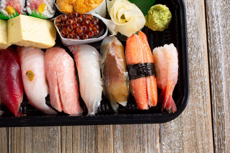 Top Down Platter of Assorted Nigiri Sushi Stock Image - Image of fatty ...