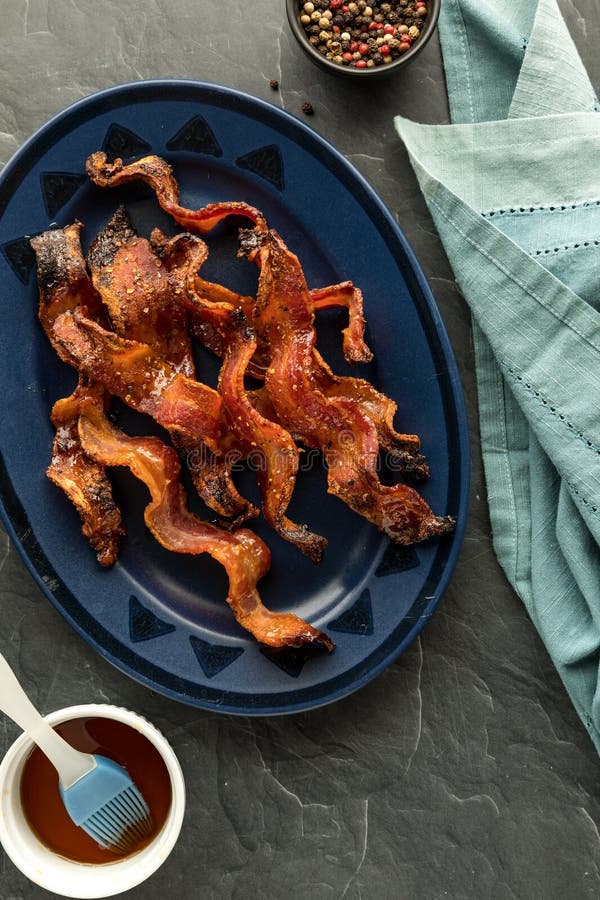 Top Down View of a Platter of Crispy Maple Peppercorn Bacon. Stock ...