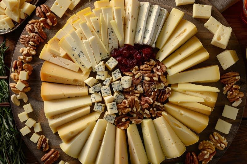 A Top-down View of a Platter Filled with an Assortment of Cheeses and ...