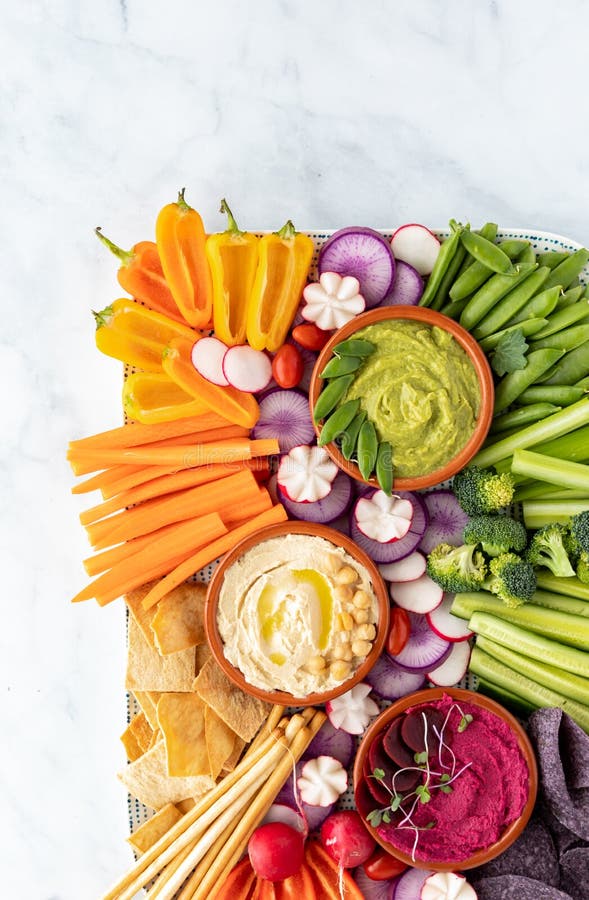 Top Down View of a Platter Filled with Cut Vegetables, Breadsticks and ...