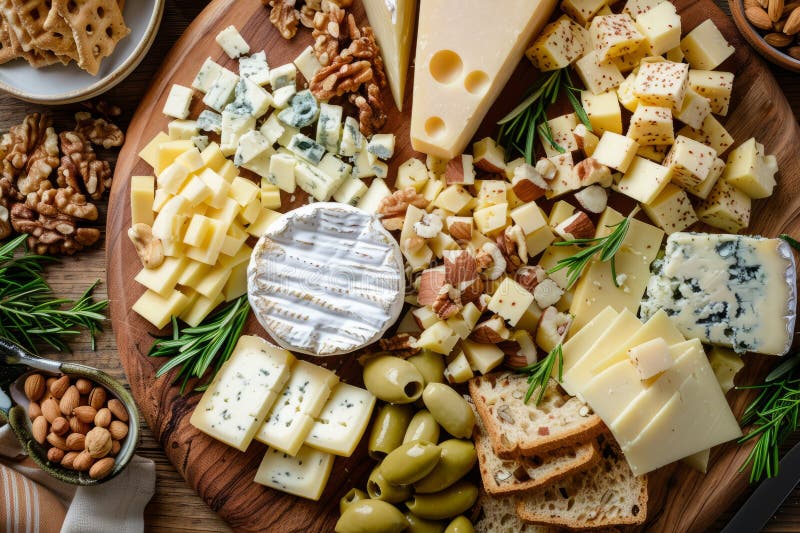 A Top-down View of a Platter Showcasing Various Cheeses, Nuts, and ...