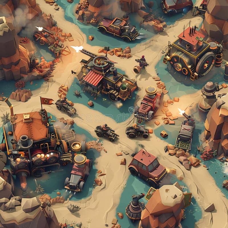 A Post-apocalyptic Game Map Featuring Rugged Terrain, Scattered ...