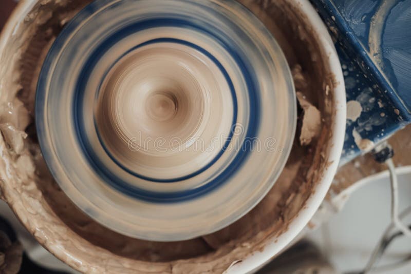 Top Down View on Pottery Wheel, Process of a Creating Clay Pot Stock ...