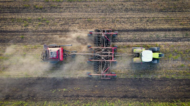 Top Down View on Powerful Modern Tractor with Large Seeding Complex ...