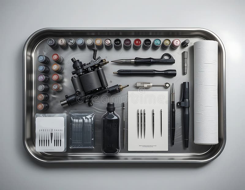 Top-Down View of Professional Tattoo Equipment on Tray â€ Studio Setup ...