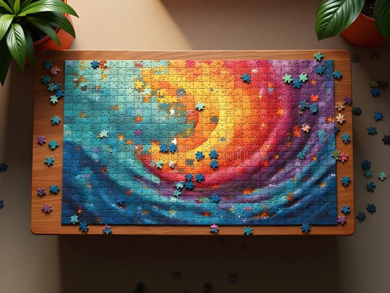 A Puzzle in Progress on a Coffee Table Stock Illustration - Illustration of challenge, notebook ...