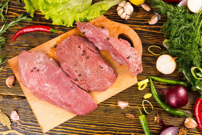 Top Down View of Raw Meat on Table Stock Photo - Image of butchery ...