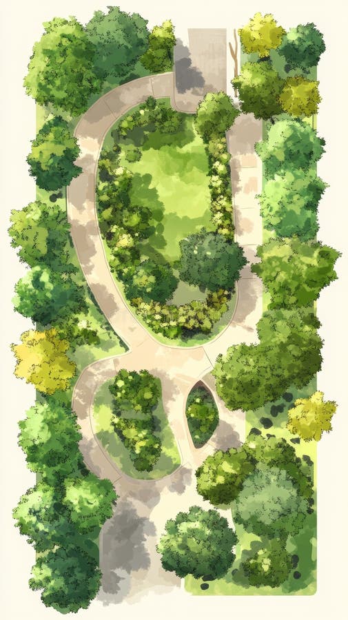 Top-Down View of a Rectangular Park Landscape Plan for Gardening or ...