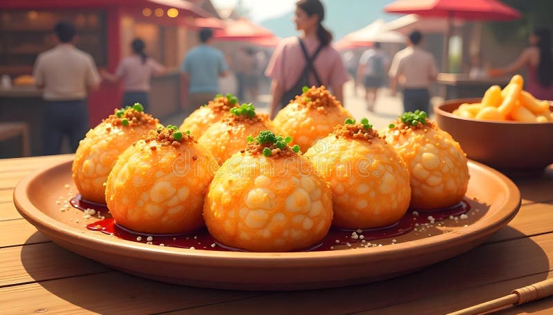 A Top Down View of a Rectangular Wooden Plate Filled with Golden ...