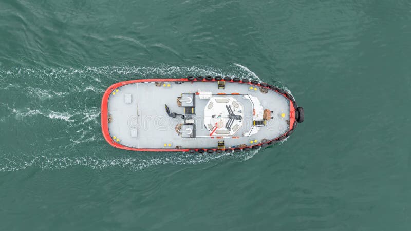 Top down view red tug boat stock photo. Image of industry - 334066670