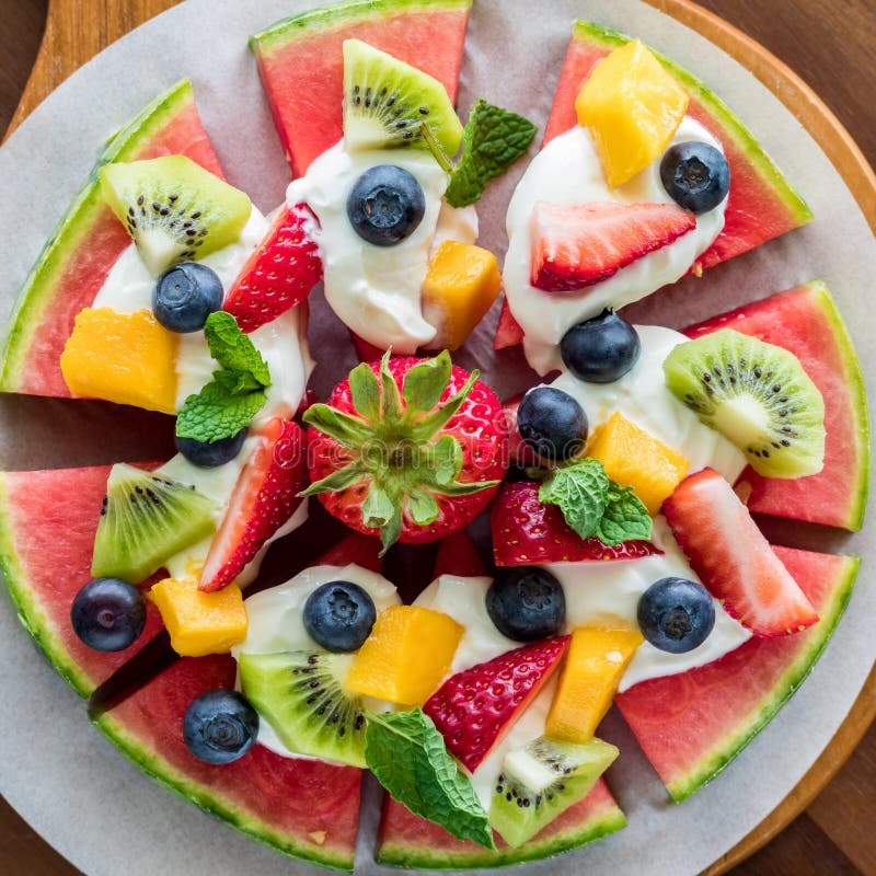 Top Down View of a Refreshing Watermelon Pizza with Fresh Fruit ...