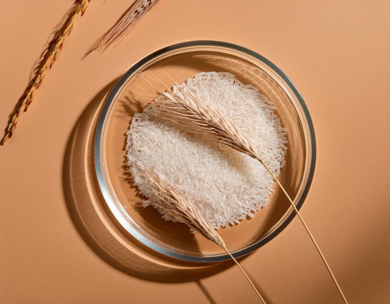 Top View of Rice and Wheat Extract in Petri Dish and Transparent Podium ...