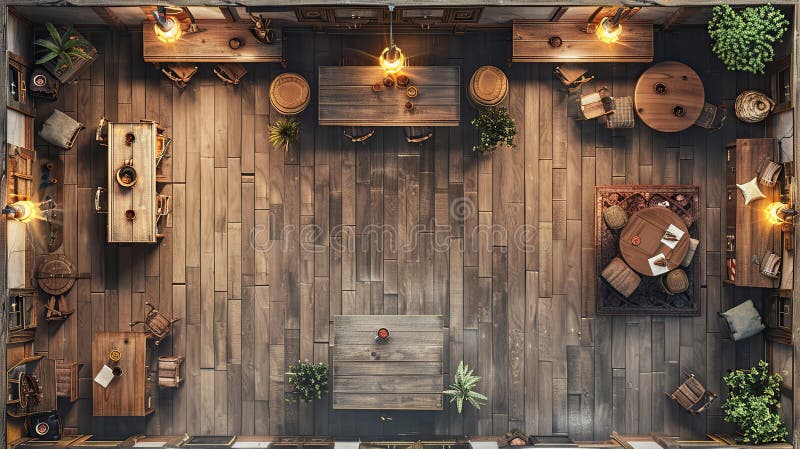 Top Down View of a Rustic Tavern Interior Stock Illustration ...