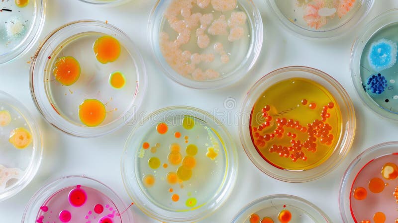 Top Down View of Samples of Bacteria and Virus Samples in a Science Lab ...