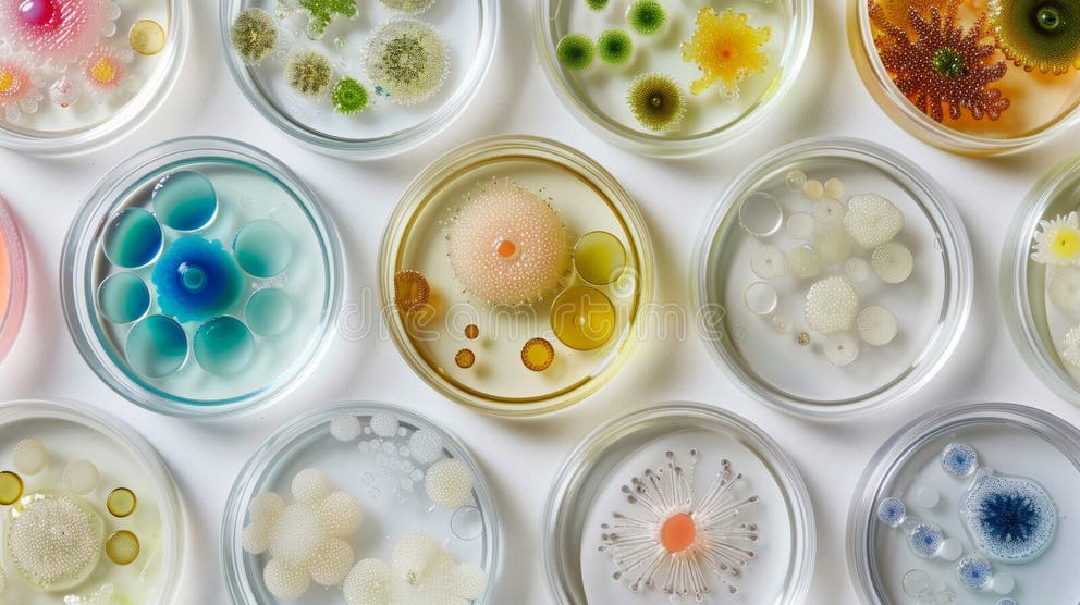 Top Down View of Samples of Bacteria and Virus Samples in a Science Lab ...