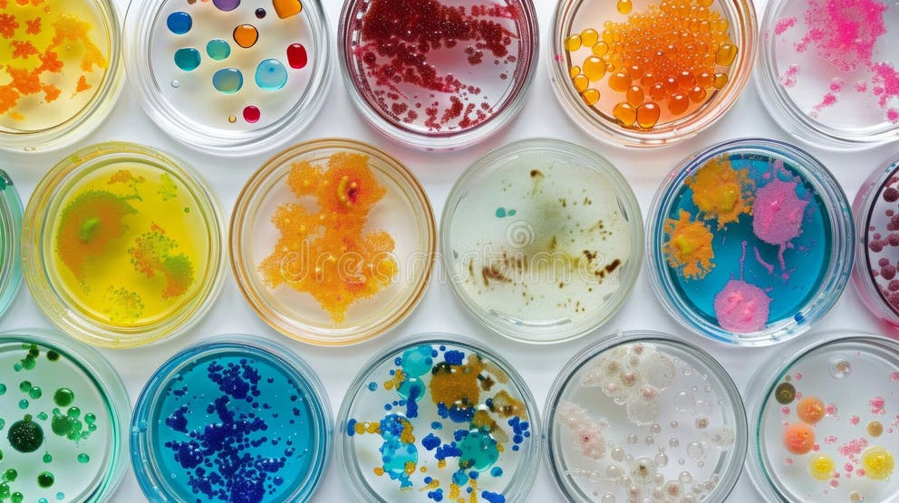 Top Down View of Samples of Bacteria and Virus Samples in a Science Lab ...