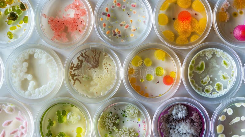 Top Down View of Samples of Bacteria and Virus Samples in a Science Lab ...