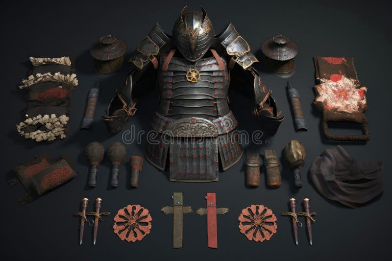 Top-down View of Samurai Armor Components Stock Illustration ...