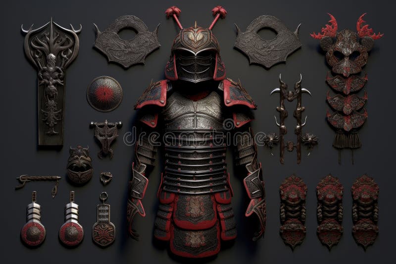 Top-down View of Samurai Armor Components Stock Illustration ...