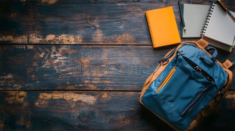 A Top Down View of a School Backpack on a Table Stock Image - Image of ...