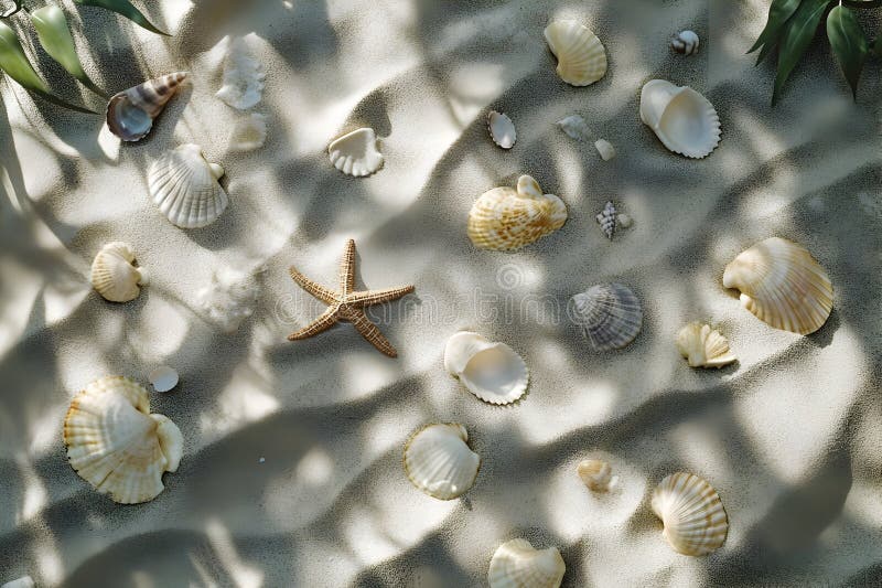 Top-down View Seashells and Starfish Sandy Beach Stock Illustration ...