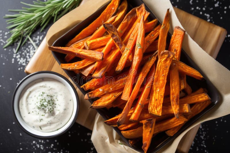 Top-down View of a Serving of Sweet Potato Fries Stock Photo - Image of ...
