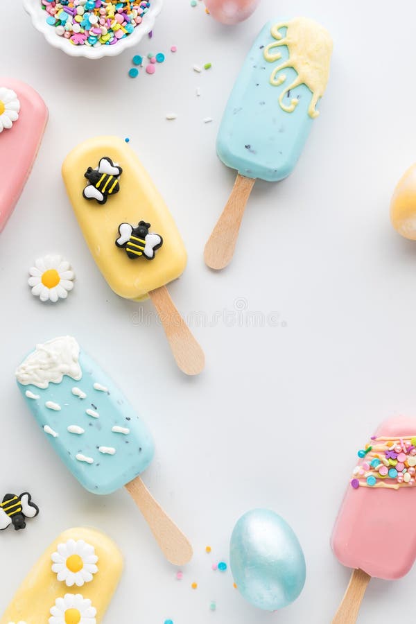 Top Down View of Several Homemade Cakesicles, Decorated for Easter ...