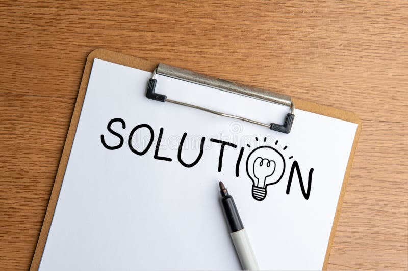 A Top-down View Shows a Clipboard with a Word "SOLUTION". Stock Image ...