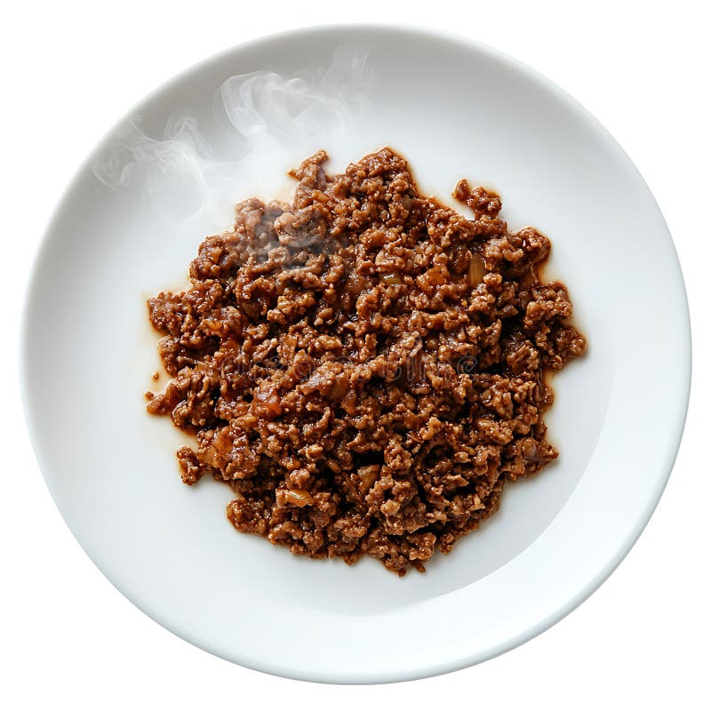 A Top-down View Shows a Steaming Pile of Ground Beef Mixture on a White ...