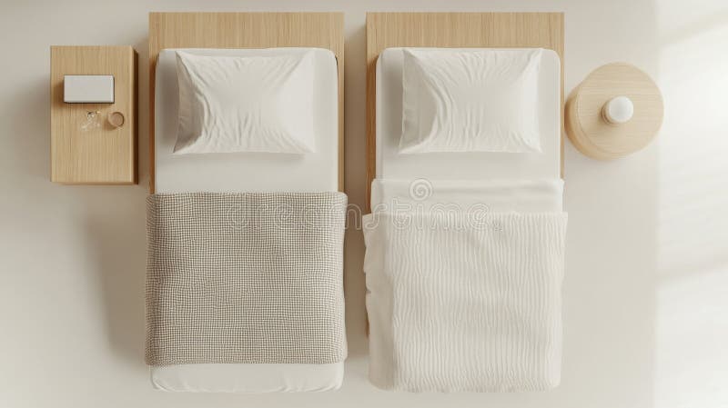 A Top-down View of a Single and Double Bed Featuring White Sheets ...