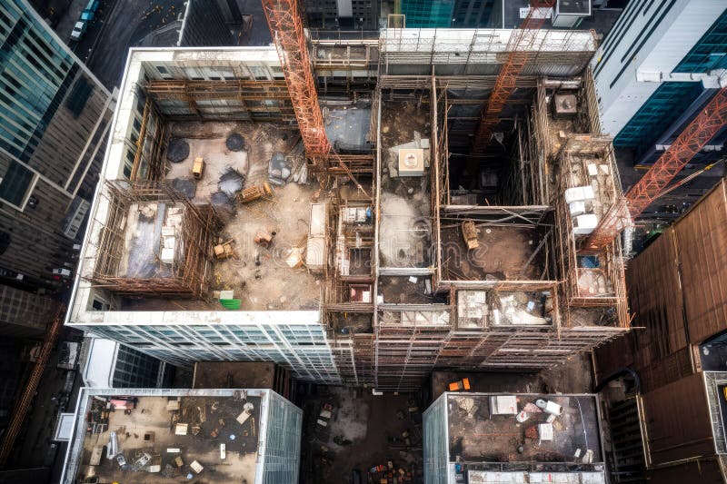 Top Down View of Skyscraper Construction, Drone Aerial Point of View ...