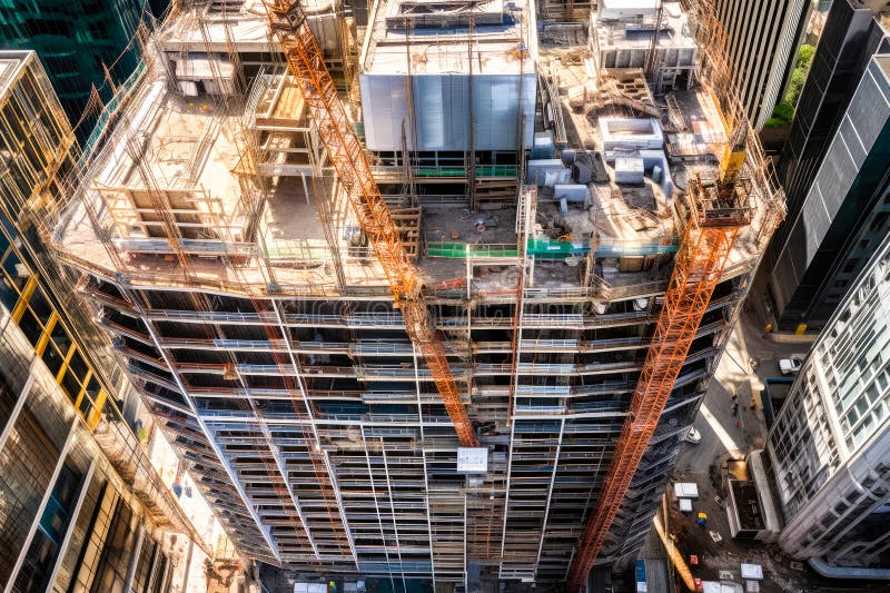 Top Down View of Skyscraper Construction, Drone Aerial Point of View ...