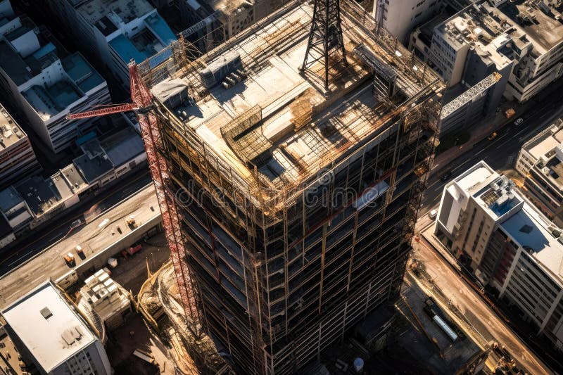 Top Down View of Skyscraper Construction, Drone Aerial Point of View ...