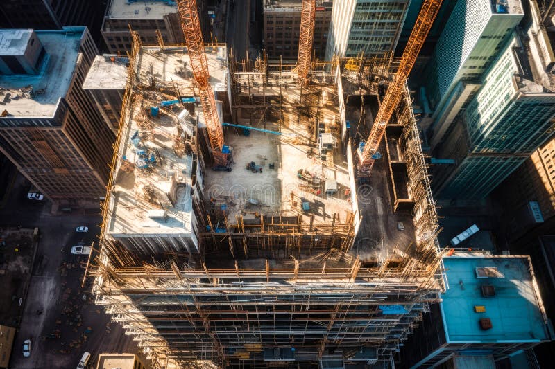 Top Down View of Skyscraper Construction, Drone Aerial Point of View ...