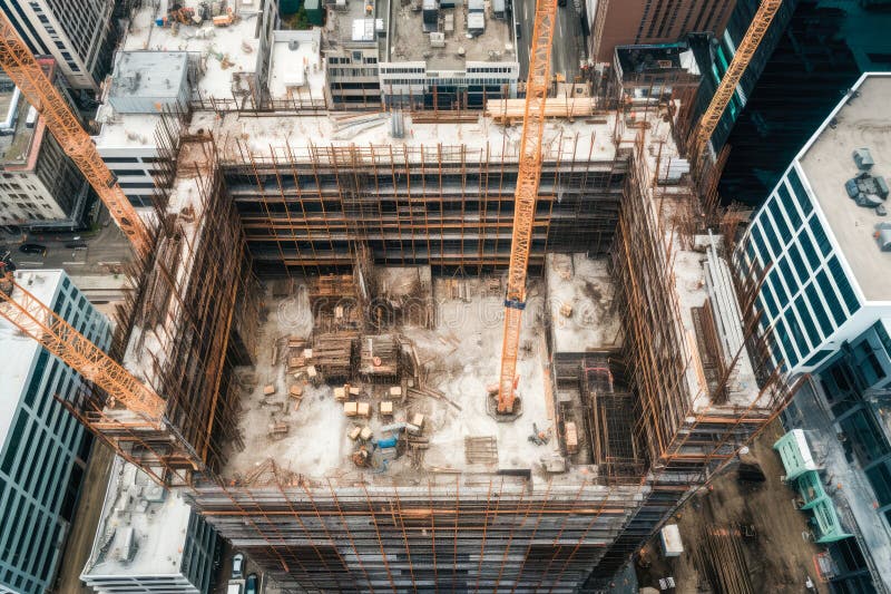 Top Down View of Skyscraper Construction, Drone Aerial Point of View ...