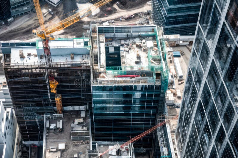 Top Down View of Skyscraper Construction, Drone Aerial Point of View ...