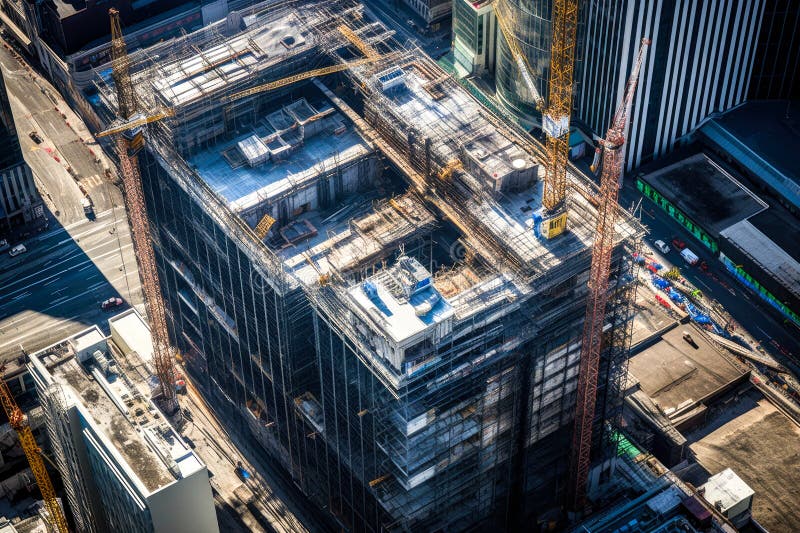 Top Down View of Skyscraper Construction, Drone Aerial Point of View ...