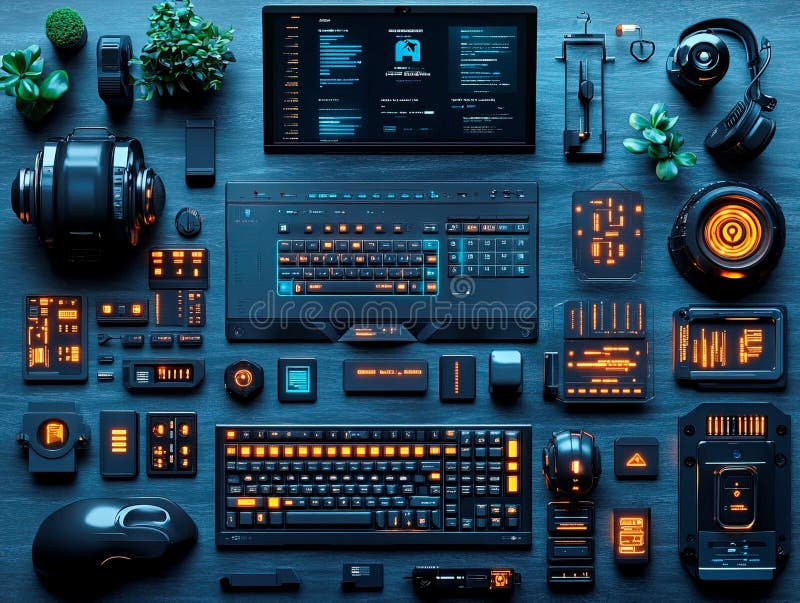 A Top-down View of a Sleek, Modern Gaming Setup with an Open Laptop ...