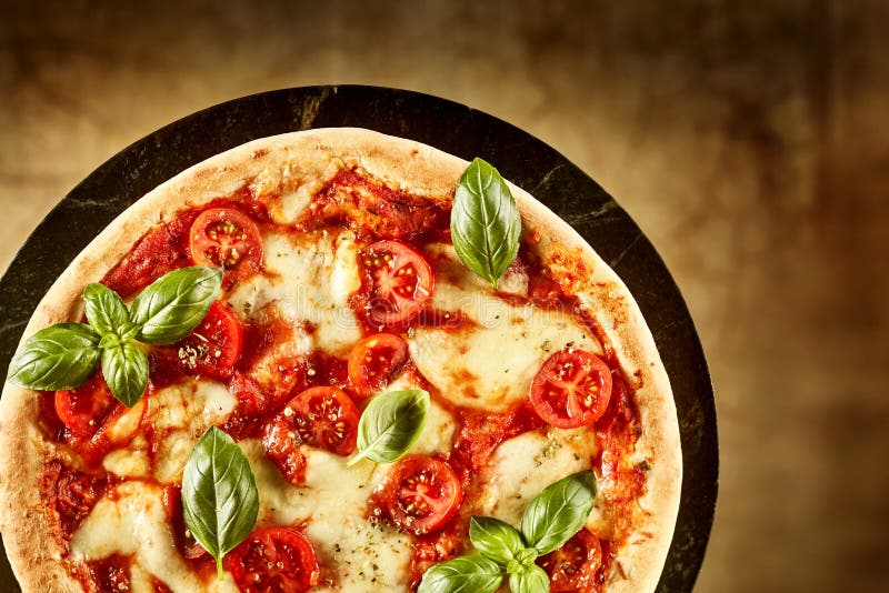 Top Down View on Small Pizza with Basil Stock Image - Image of high ...