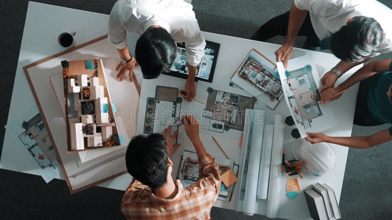 Top View of Smart Engineer Measure Blueprint by Using Equipment ...