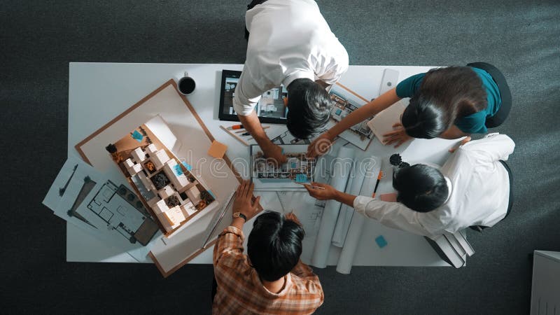 Top View of Smart Engineer Measure Blueprint by Using Equipment ...