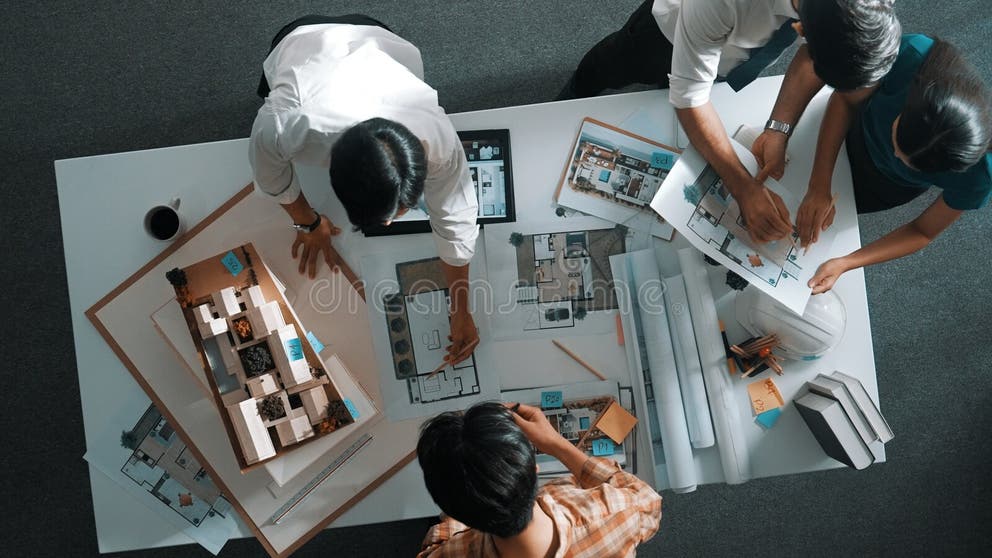 Top View of Smart Engineer Measure Blueprint by Using Equipment ...