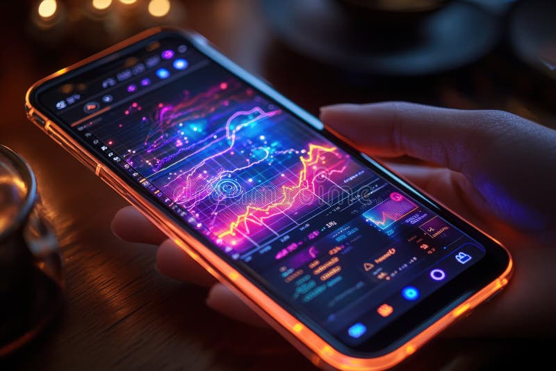 A Close-up View of a Smartphone Showing Colorful Data Graphics in a ...