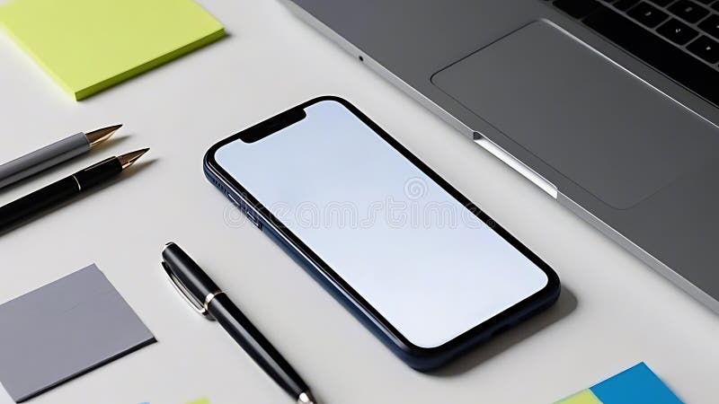 A Top-down View of a Smartphone Mockup with a Blank White Screen. Stock ...